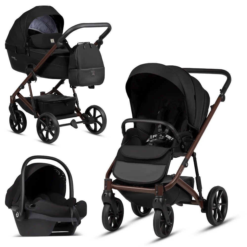 Детская коляска 3в1 Tutis Viva 6+, Elo Lux Edu Sky, цвет Caviar (Чёрный)