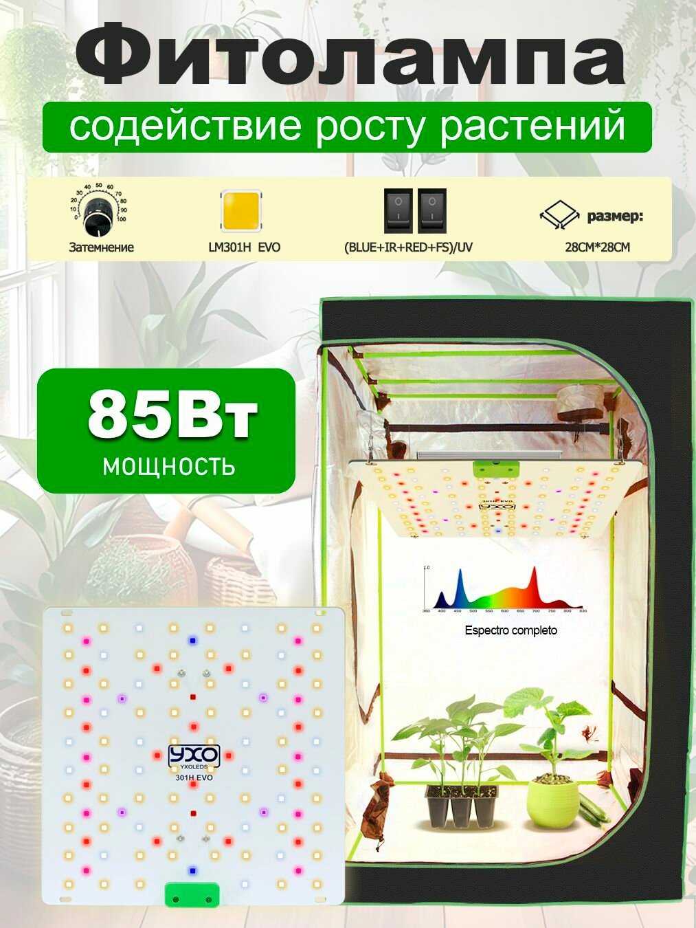 Фитолампа 85вт Samsung lm301h evo светильник для растений/ quantum board