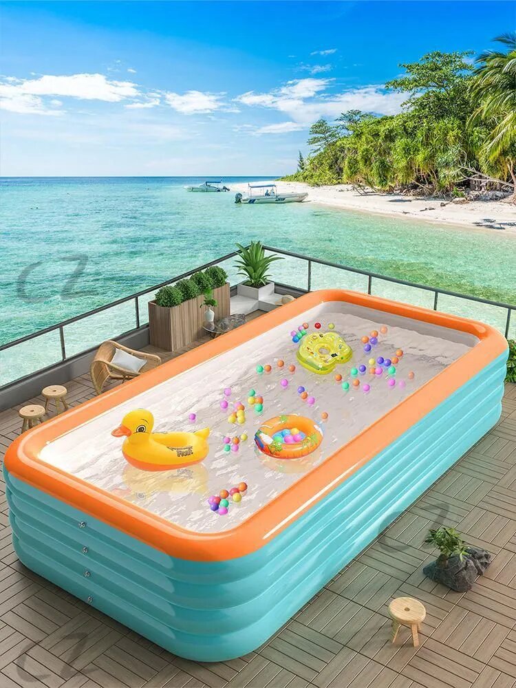 Надувной бассейн Summer Escapes для дачи, прямоугольный, с надувным дном, оранжевый