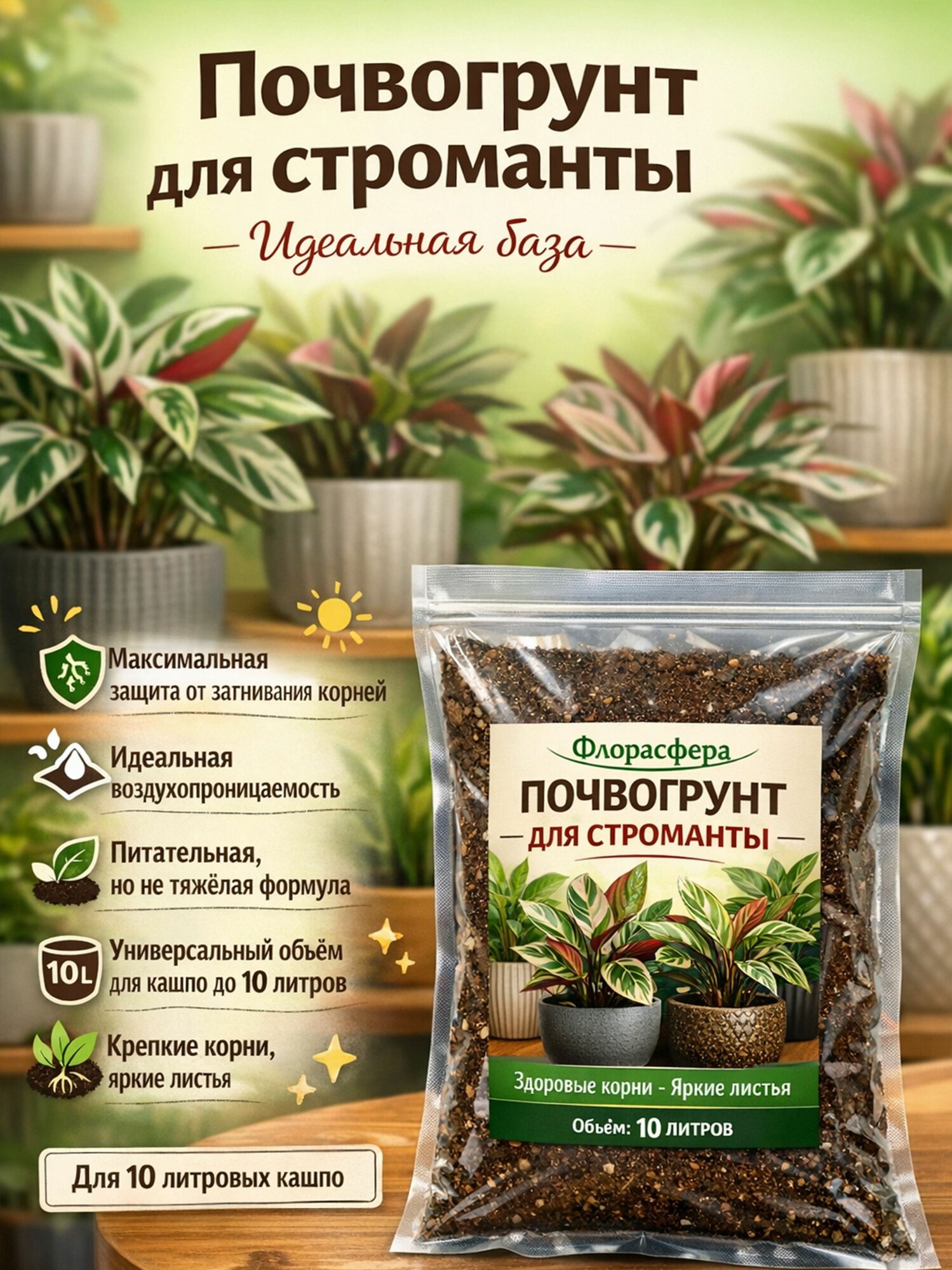 Почвогрунт для строманты для кашпо до 10л премиум грунт для растений