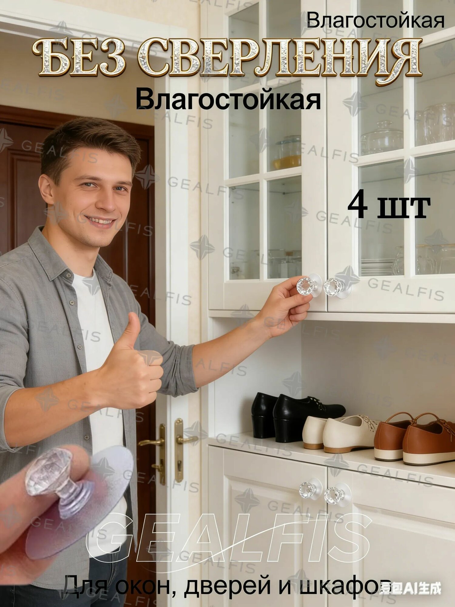 Ручка мебельная самоклеющаяся комплект 4 шт ручка для шкафа и окон без сверления накладная черная минимализм 5 см