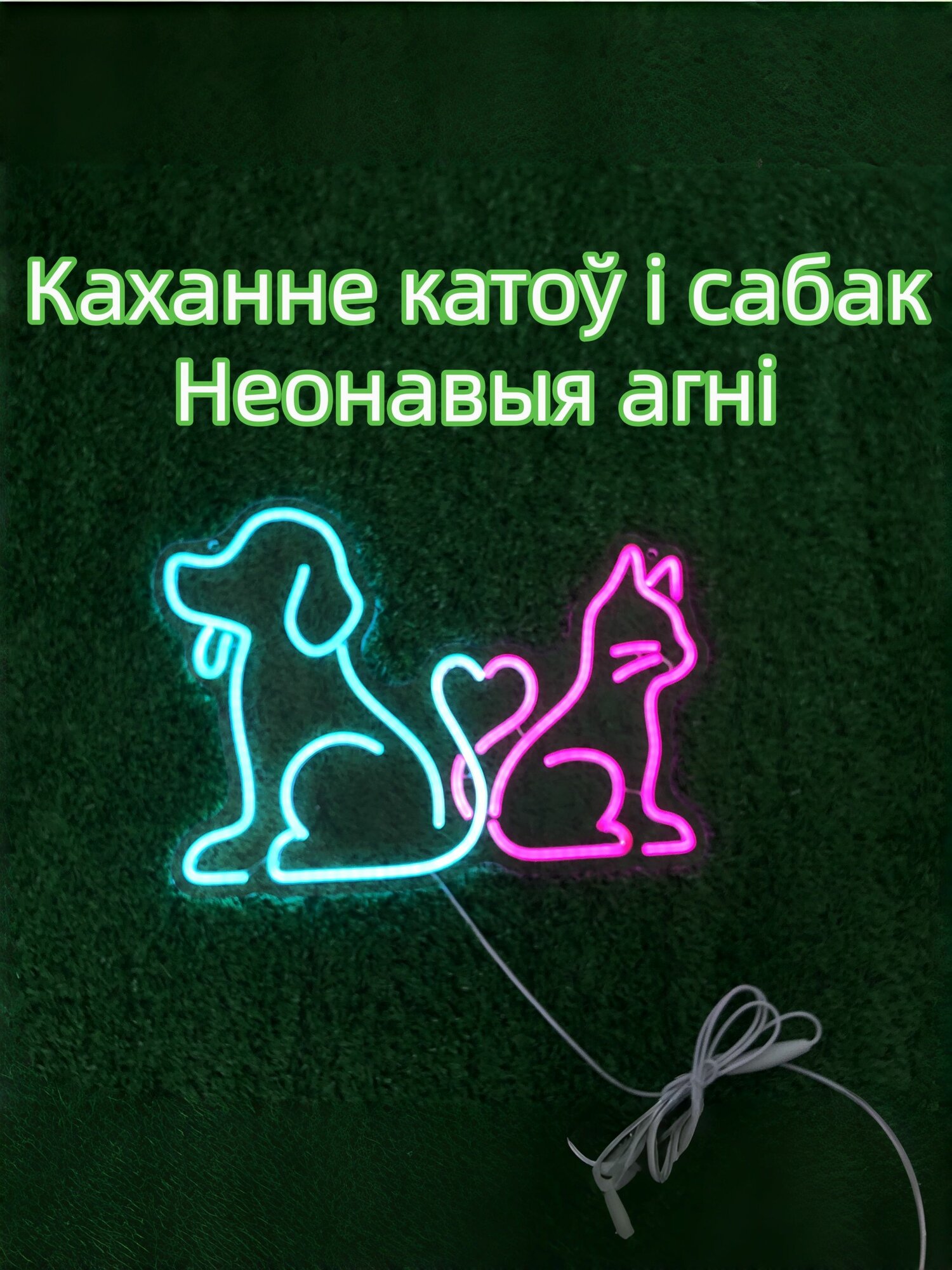 Неоновая Вывеска Собака И Кошка 18.9x13.78in/48x35cm