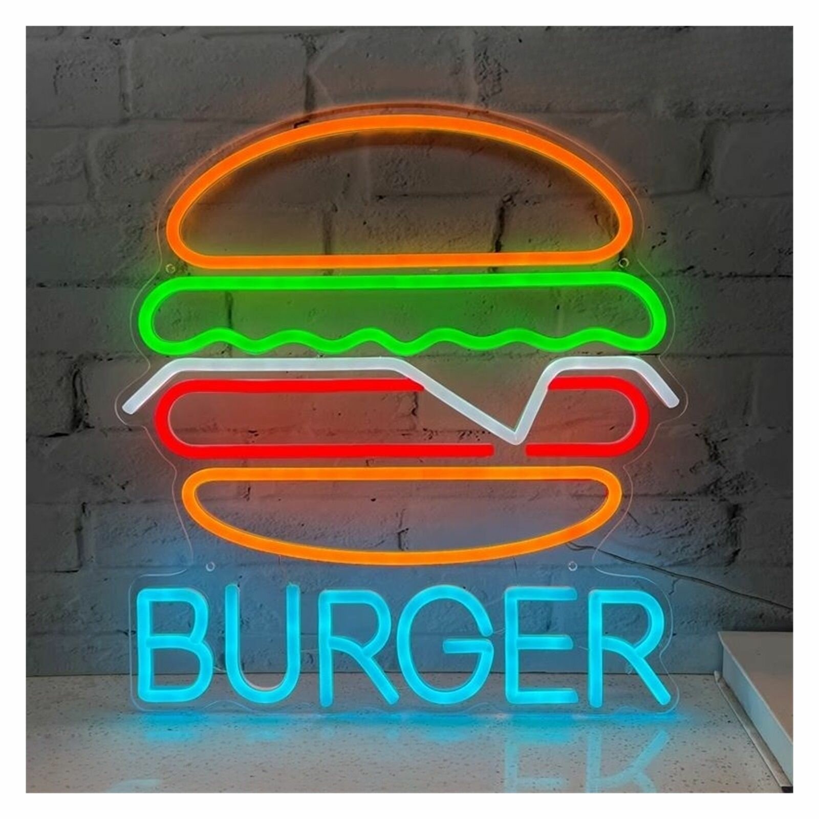 Декор Стен Неоновой Вывеской "Burger" С Регулируемой Яркостью Света 42х45см