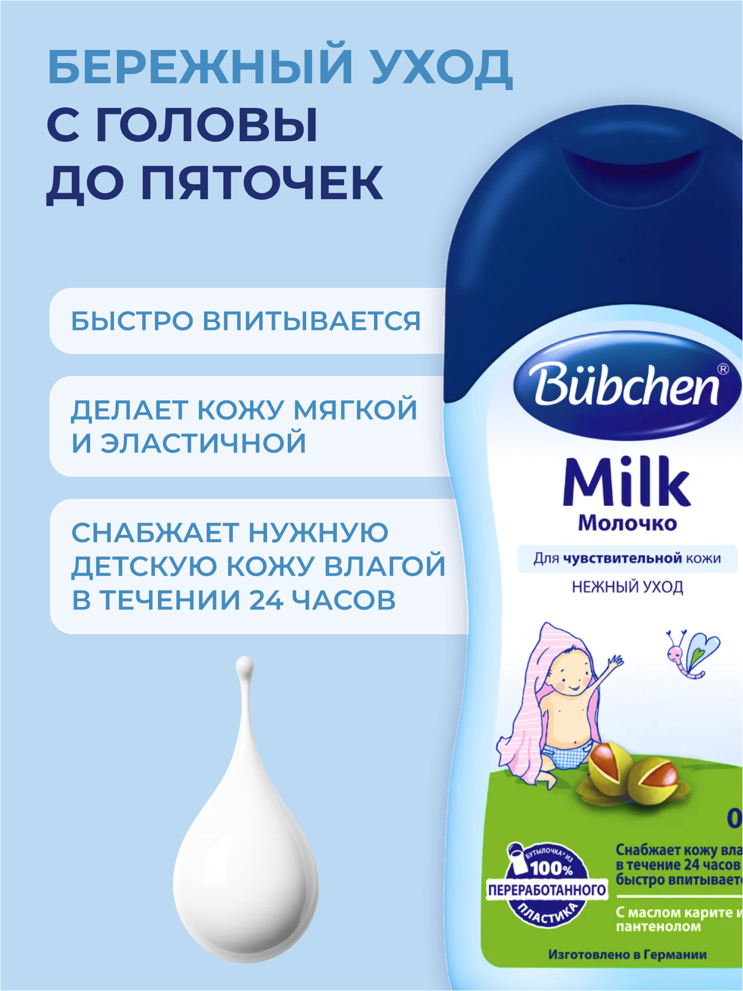 Детское молочко для тела Bubchen 0+, для чувствительной кожи, 200 мл (2 шт) — фото 1