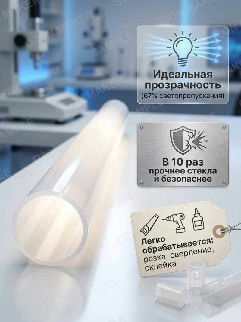 Поликарбонатная труба опал ф25х1,5х1000мм