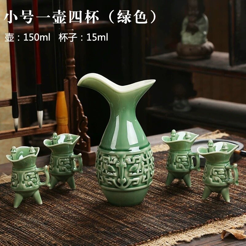 Полный комплект из фужера и диспенсера для вина, креативная подарочная коробка, элитный винный набор, фляга и фужер в китайском стиле, керамика, антикварный стиль для домашнего использования.