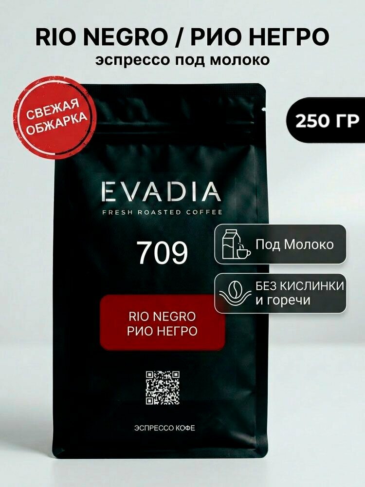 Кофе в зернах РИО негро, 250 г, свежеобжаренный, 100% арабика, EVADIA