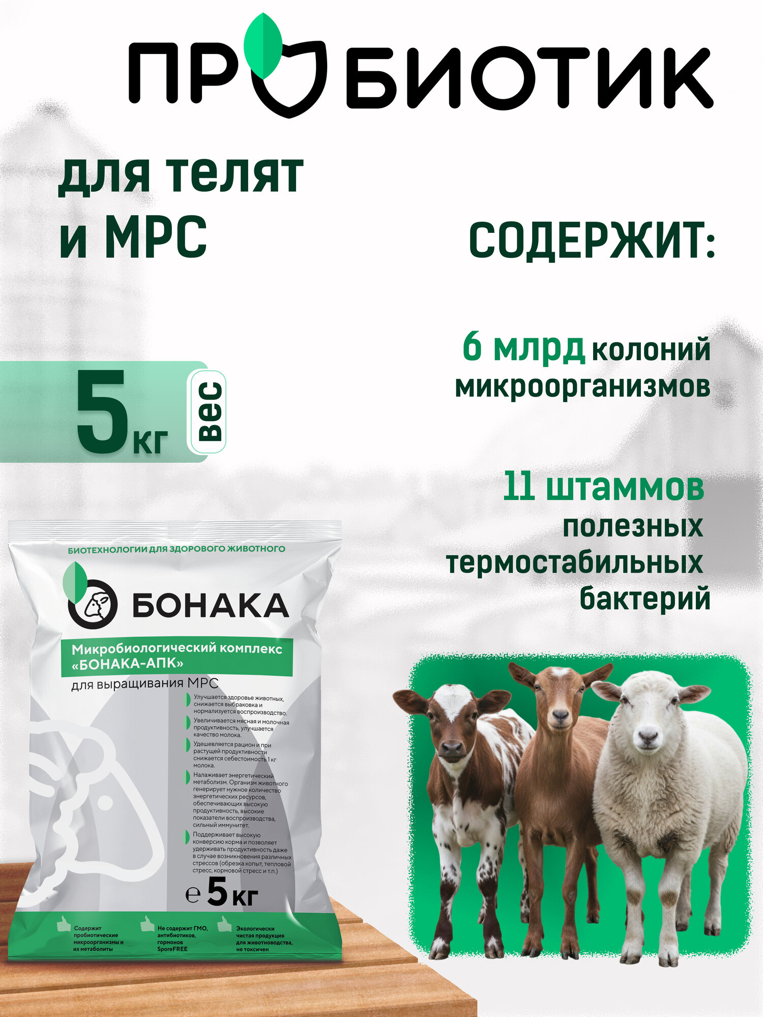 Кормовая добавка для коз и овец Пробиотик бонака-апк, сухая форма 5 кг