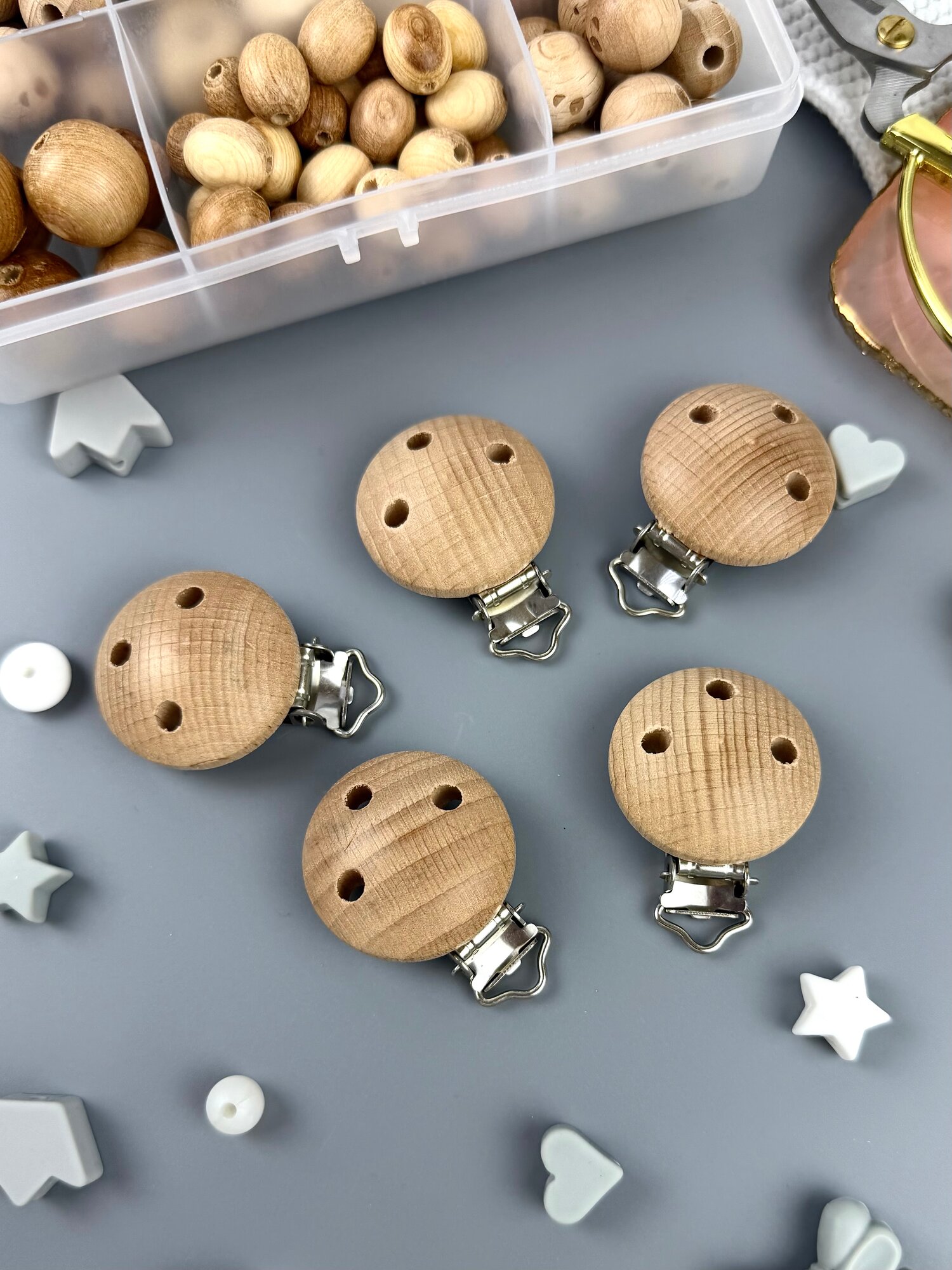 Деревянная клипса с отверстиями Для рукоделия 35 мм , 5шт, зажим на металлической основе