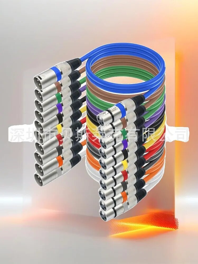 Цветной набор из 10 штук XLR-кабелей для микрофона (TRS-XLR, male-female)
