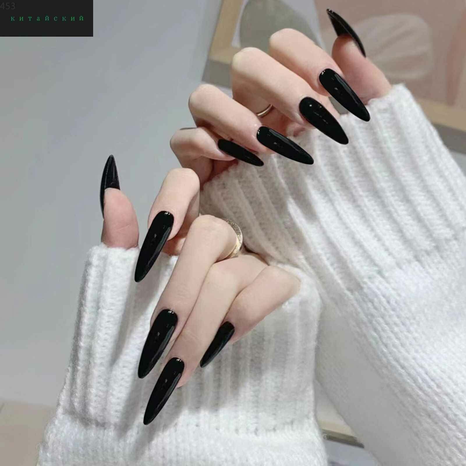 Длинные накладные ногти с черной заостренной головкой, устойчивые к сколам, устойчивые к загрязнениям, накладные ногти для любителей маникюра и блоггеров о красоте11