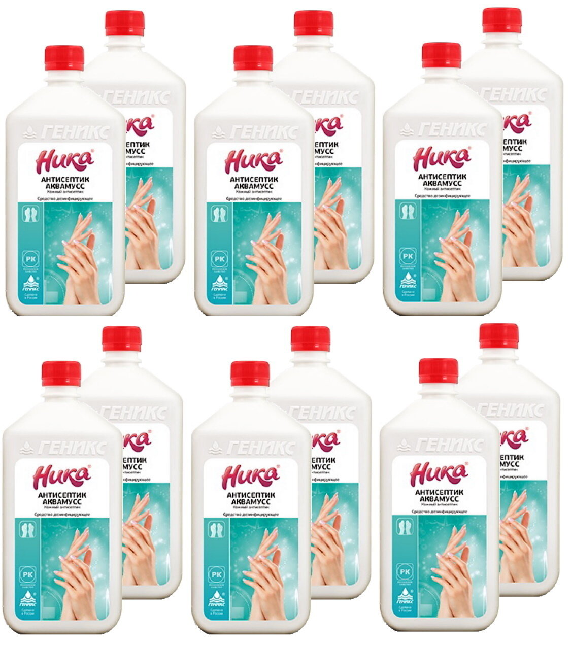 Ника Антисептик Аквамусс - средство дезинфицирующее для рук и поверхностей, 1л (12 штук)
