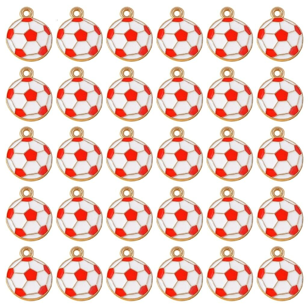 Футбольные шармы из сплава, 30 шт, красный