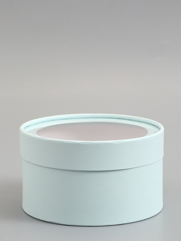 Подарочная коробка круглая, лагуна, завальцованная с окном, 18×10 см