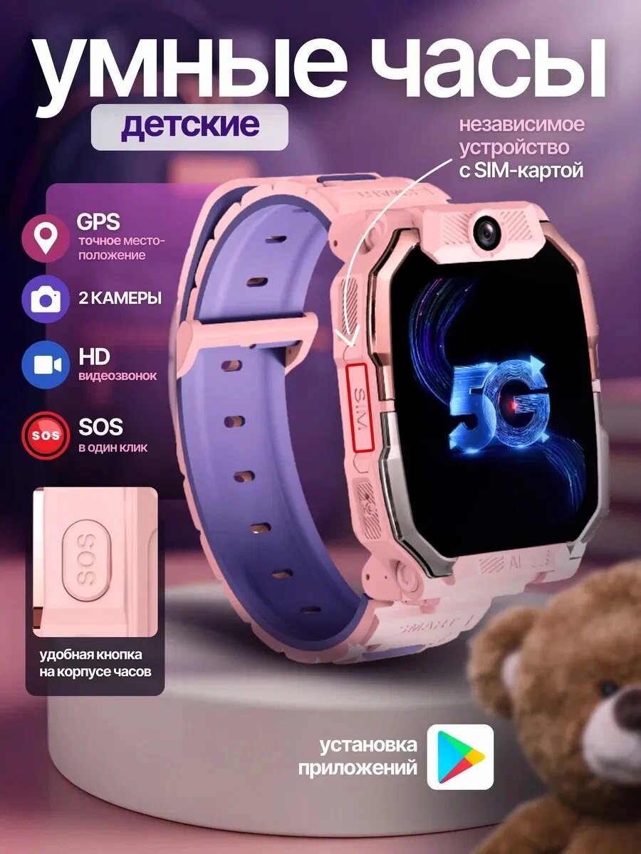 Смарт-часы детские HW-Z10 4G, GPS с видеозвонком, SIM-картой и поворотным дисплеем, розовые