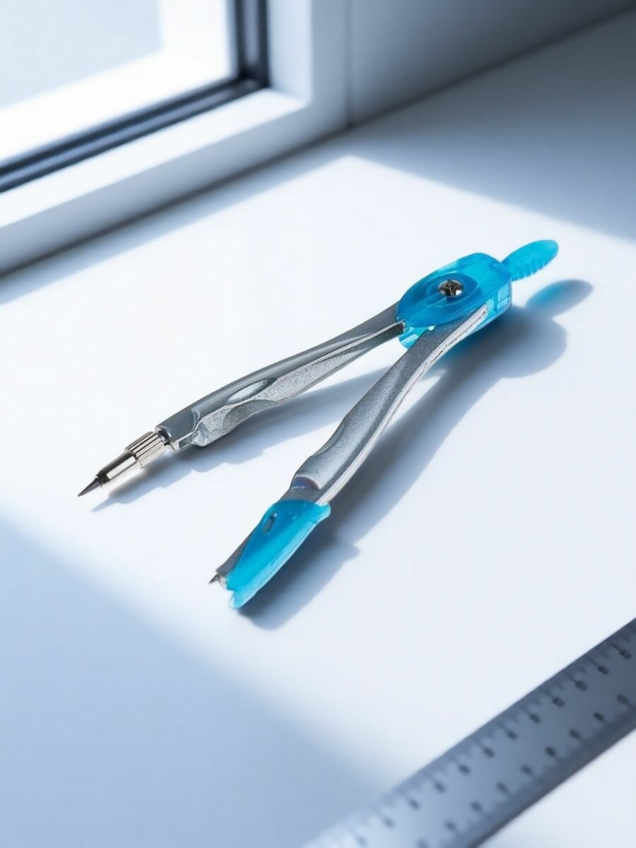 Циркуль металлический, 115 мм, с защитным колпачком на иголке, в пластиковой тубе, микс