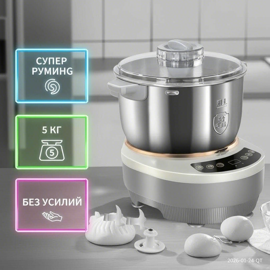 Тестомес для дома автоматический, для замеса и расстойки теста, чаша из нержавеющей стали 2.5 кг
