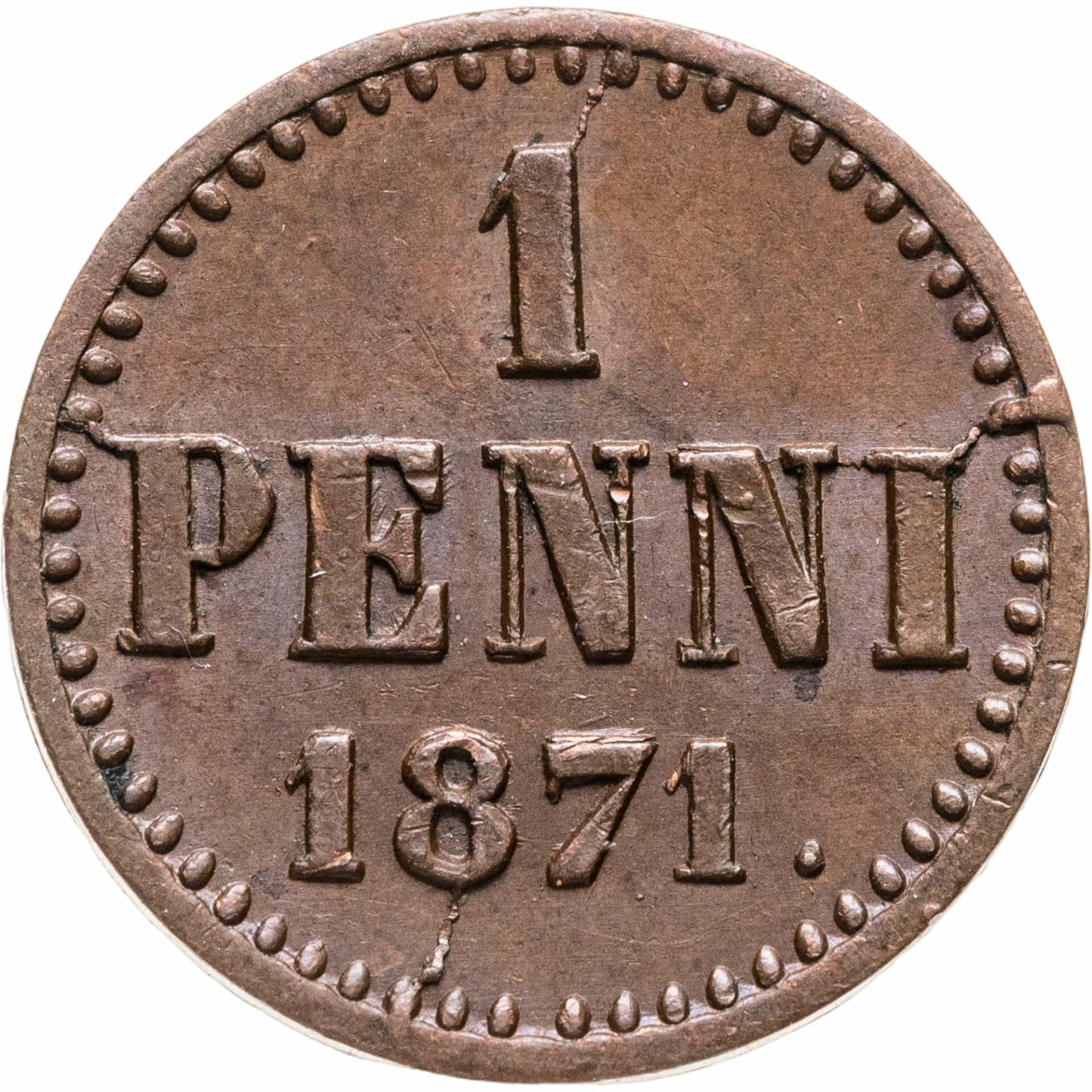 1 пенни penni 1871 Российская Финляндия, Медь, в сохранности AU