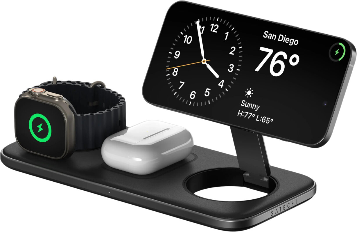 Беспроводное зарядное устройство Satechi Qi2 Trio Wireless Charging Pad with Type A/C/G plugs черный