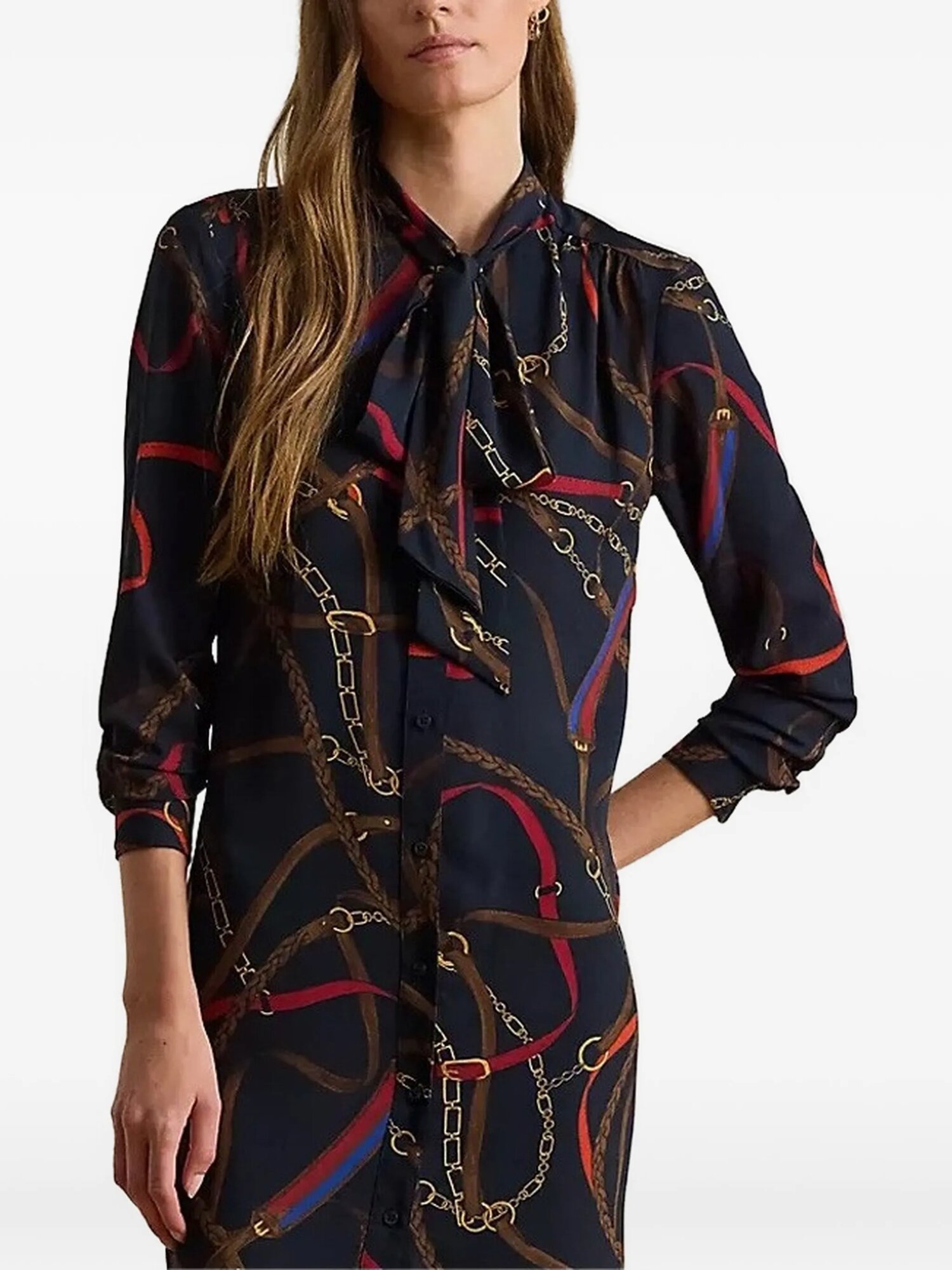 Платье Chain print tie neck midi dress