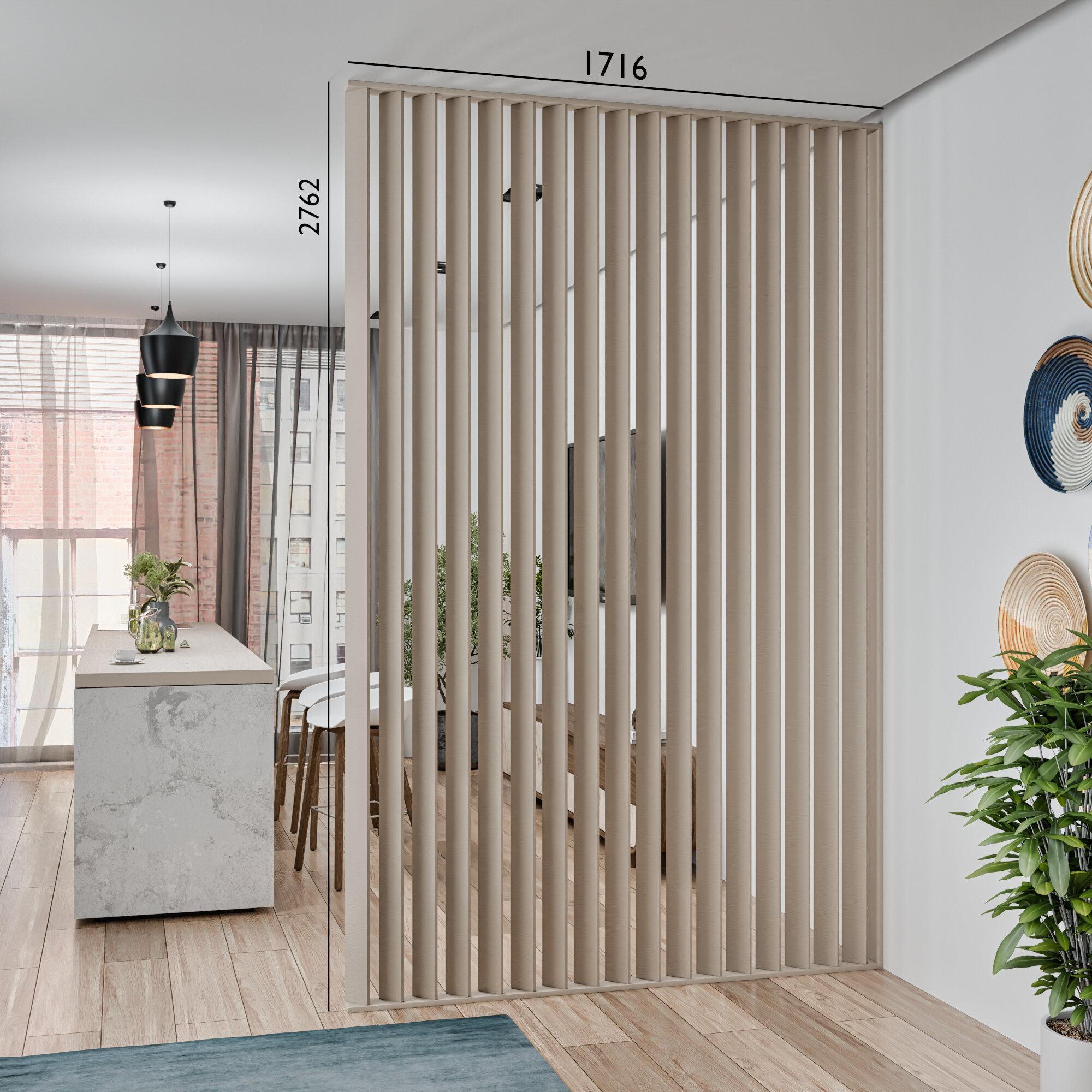 Реечная перегородка для зонирования комнаты, рейки, цвет Кашемир