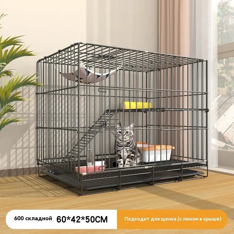 Клетка для животных, складная, разборная, металлическая, 60*42*50см, Черный