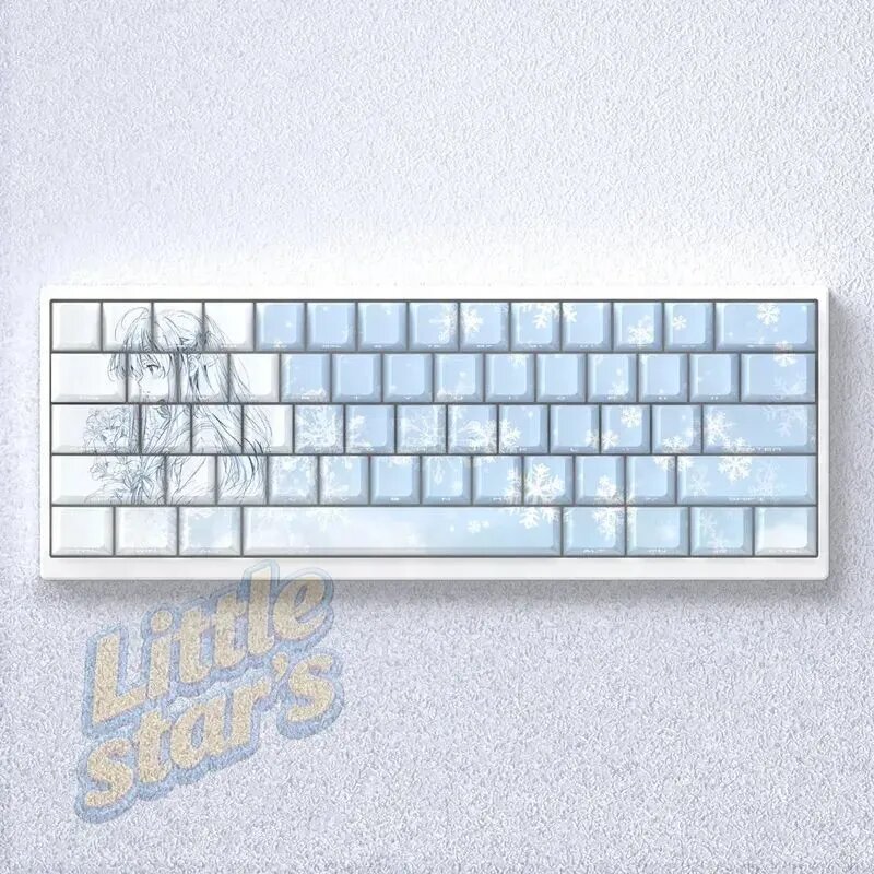 Кейкапы для механической клавиатуры - Yukino, 98 шт, PBT с боковой печатью, Cherry профиль, Shine Through, синие и белые, для клавиатур 60/75/80%