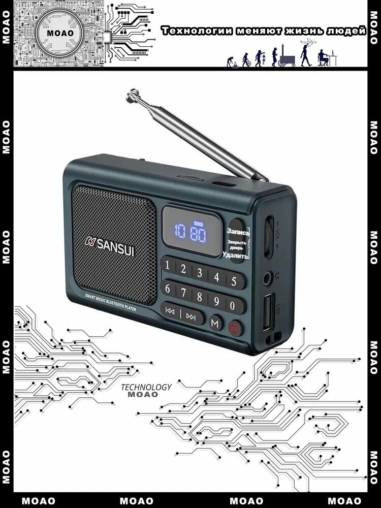 SANSUI F77 Портативный Bluetooth-плеер с радио, цифровым набором песен, поддержкой USB/TF-карт и мощным звуком, идеально подходит для прогулок и подарков