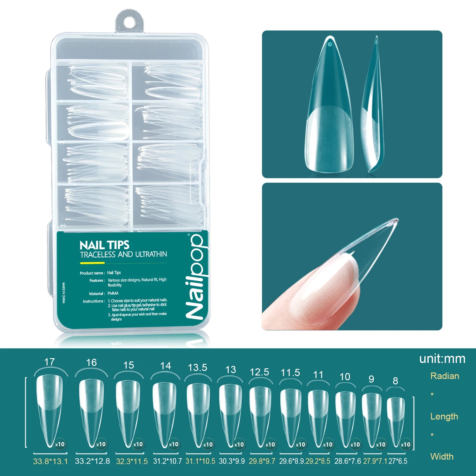 Nailpop Гелевые типсы L-Stiletto 120шт