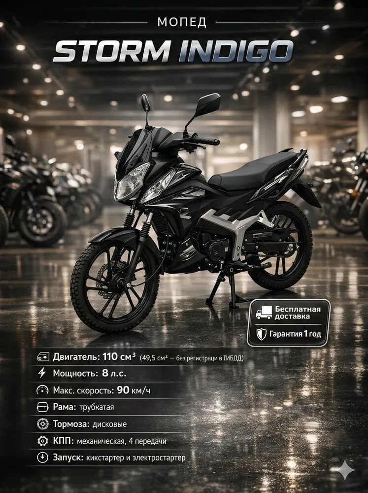 Мопед STORM INDIGO BLACK 110 см3 (49.9 см3)