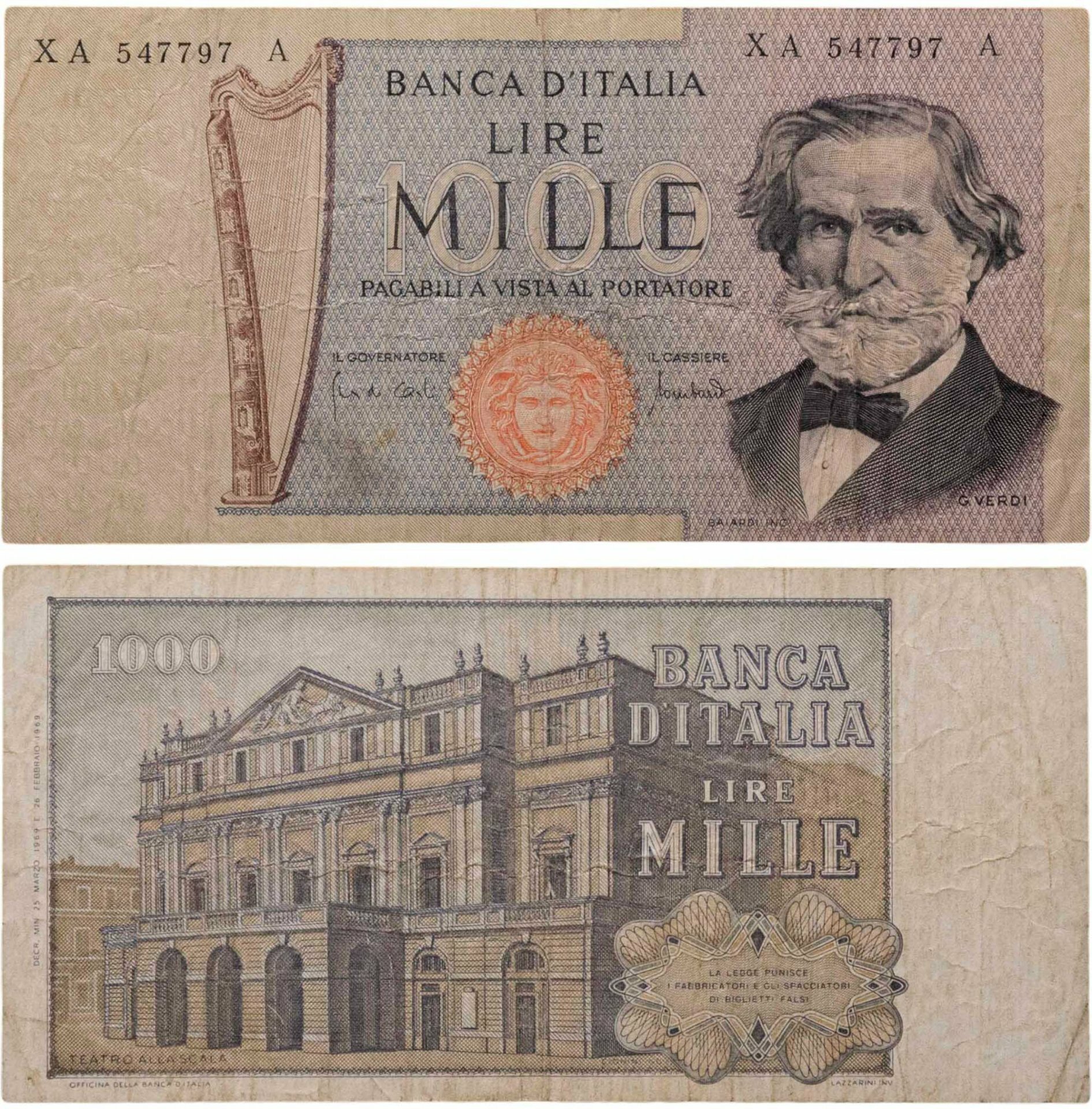 Италия 1000 лир 1969 1971