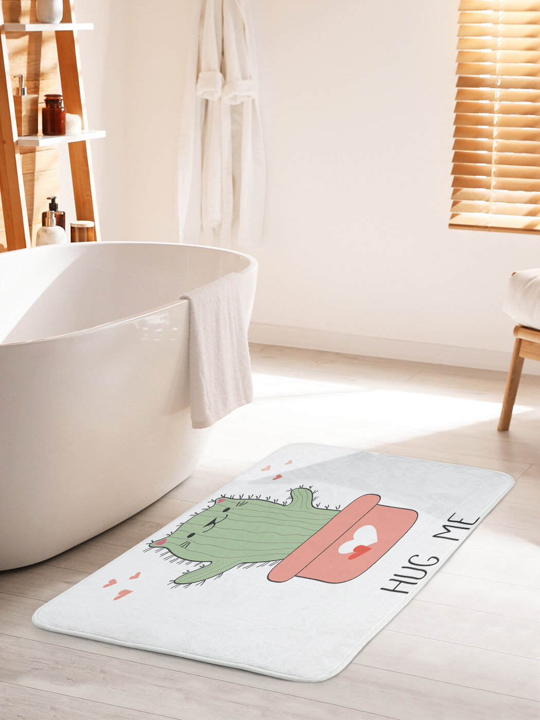 Коврик для ванной комнаты и туалета противоскользящий "Кактус-котик" 60х100 см, JoyArty