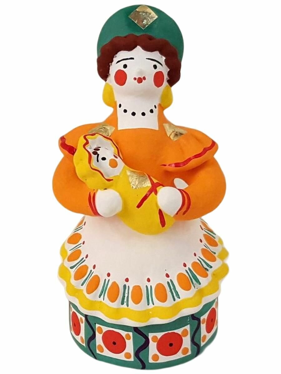 Барыня №1 с младенцем-2, Дымковская глиняная игрушка, ручная авторская работа