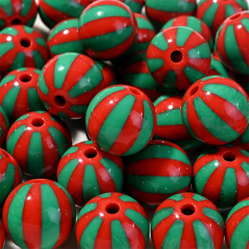 10 шт. полосатые бусины Red green 16 мм для украшений