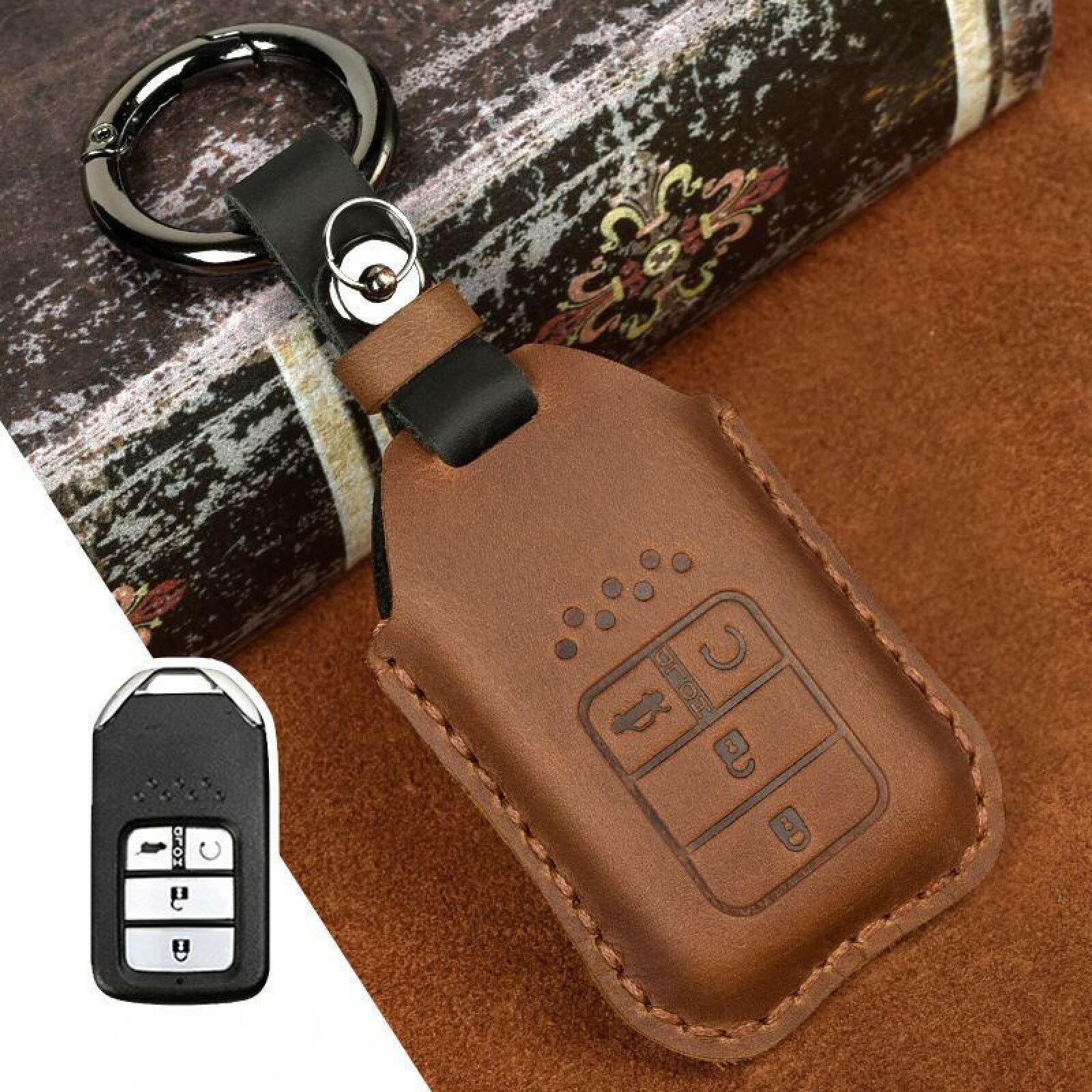 Чехол из натуральной кожи MyPads для ключей Honda Civic Accord Odyssey HRV CRV Fiber Fit City Freed Jazz Pilot 2016-2017