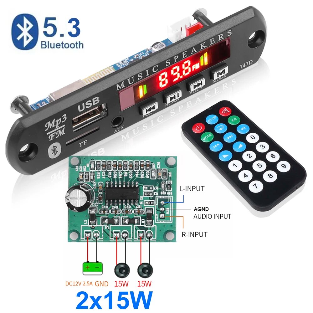Bluetooth 5.3 MP3-плеер 2x15W, Цвет: 9V-12V