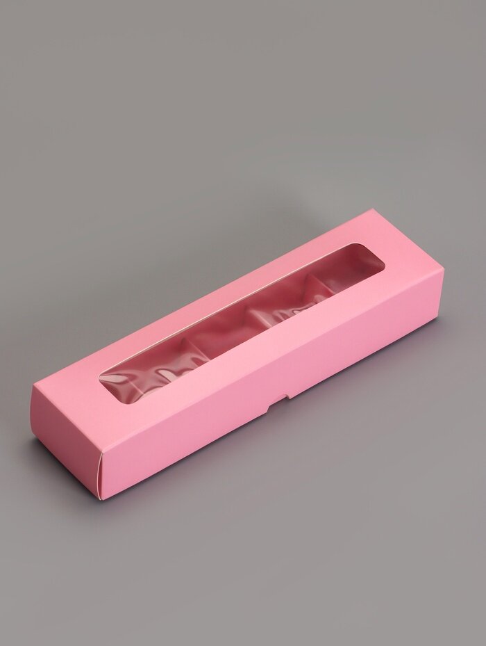 Коробка для 5 конфет, розовый, 22×5.5×3.5 см
