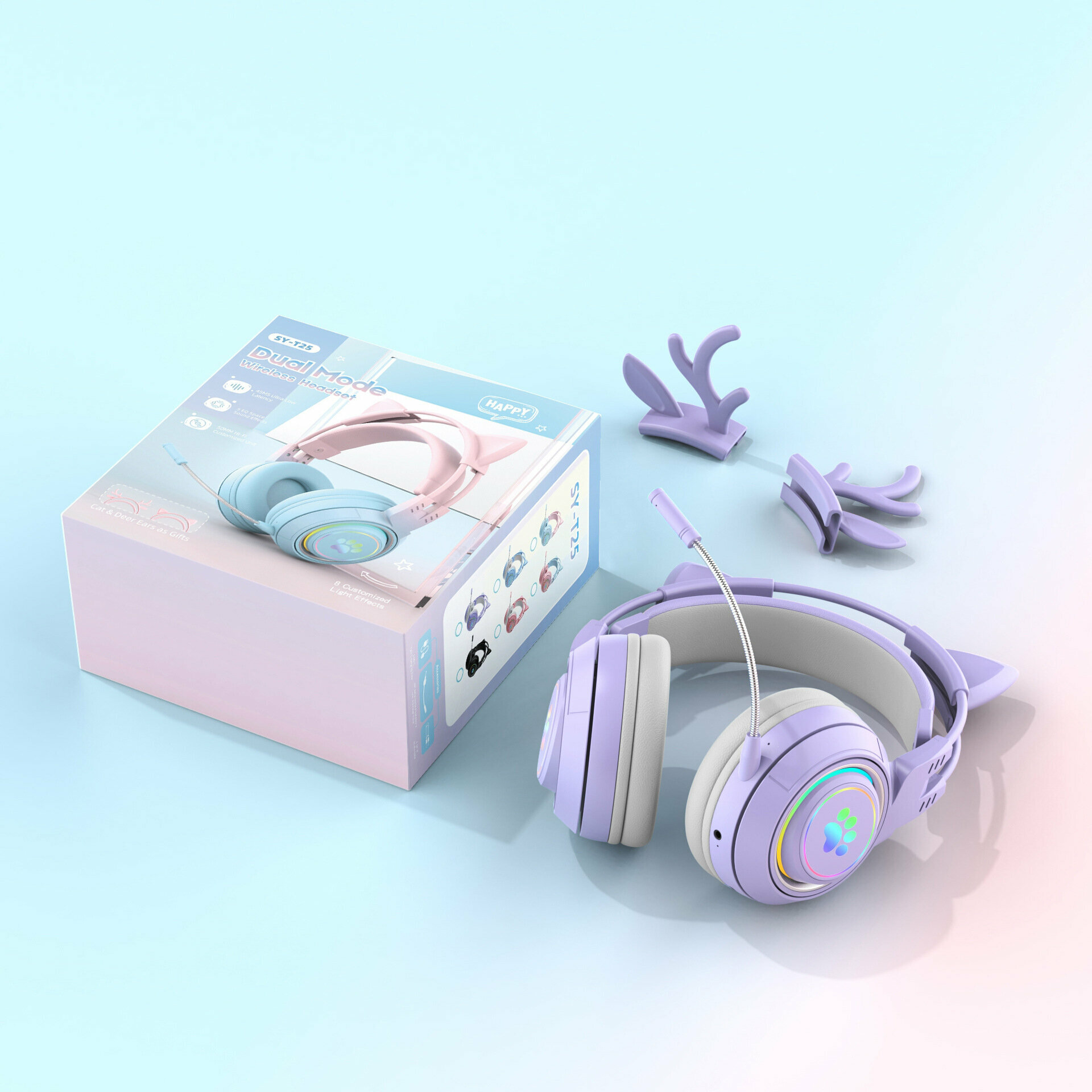 Гарнитура игровая Bluetooth 5.3, головная, до 8 ч работы, стереозвук, СИ-Т25 фиолетовый