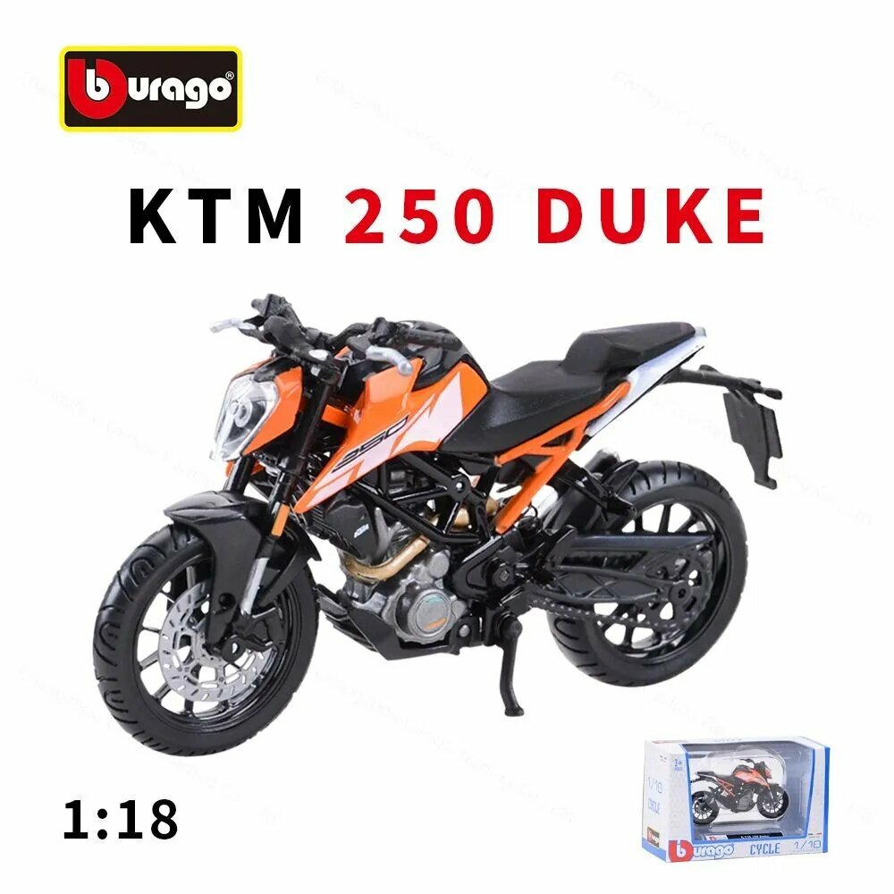 Bburago 1:18 KTM 250 Duke Статическая литая под давлением коллекционная модель мотоцикла для хобби, игрушки