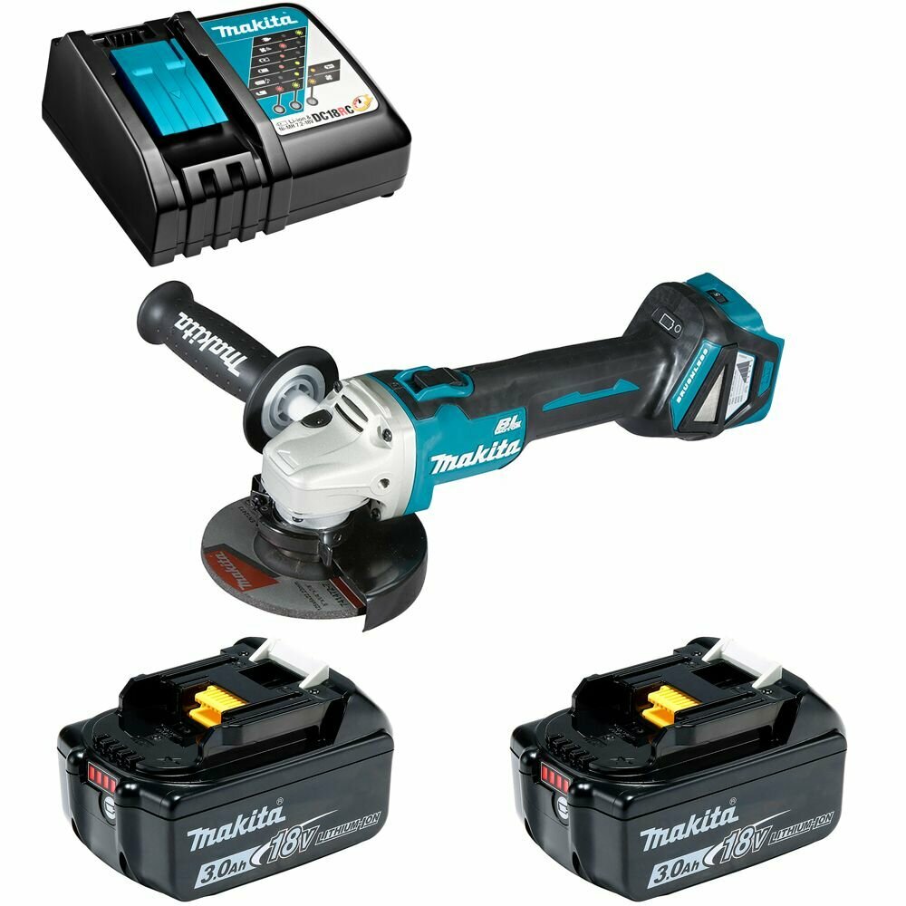 Аккумуляторная угловая шлифовальная машина Makita, 18В, 125 мм, 8500 об/мин, с 2 АКБ 3 Ач и ЗУ, DGA511RFE