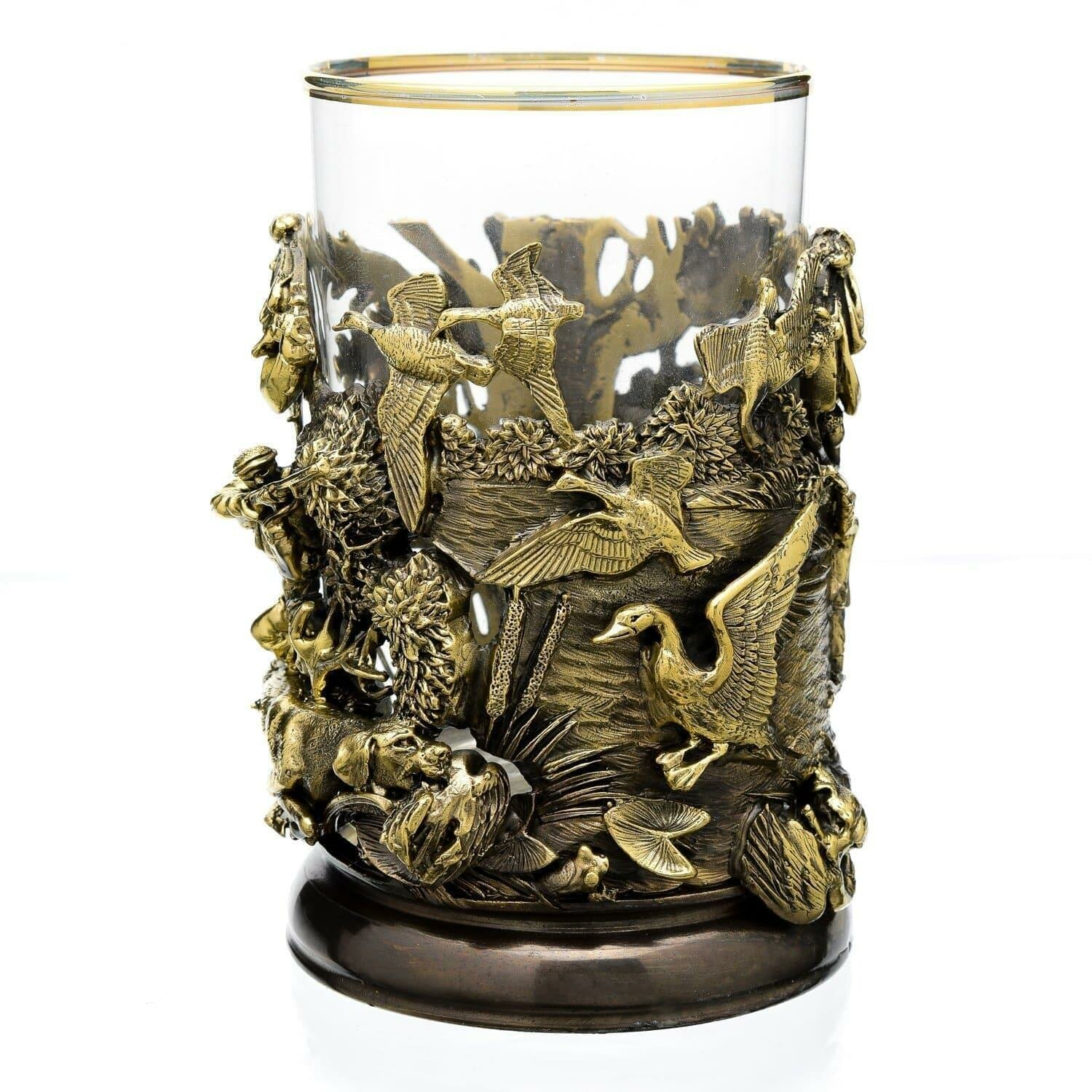 0040451 Подстаканник латунный 3D "охота на уток" литье,