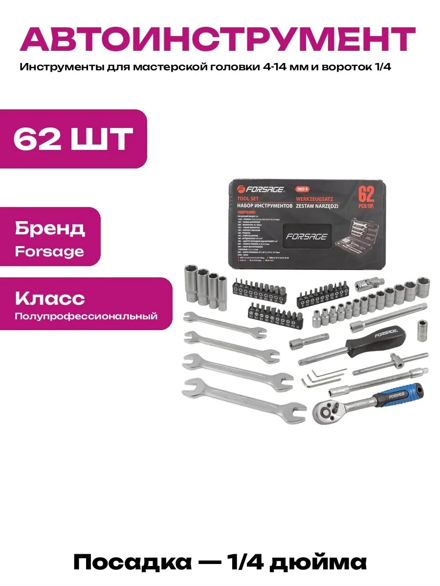 Слесарный набор в кейсе трещотка 1/4 и биты Torx сталь Cr-V