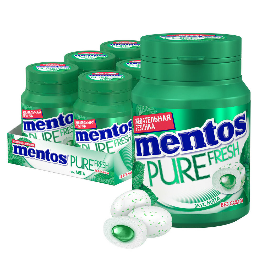 Жевательная резинка Mentos Pure Fresh со вкусом Мяты, 6 шт по 54 г