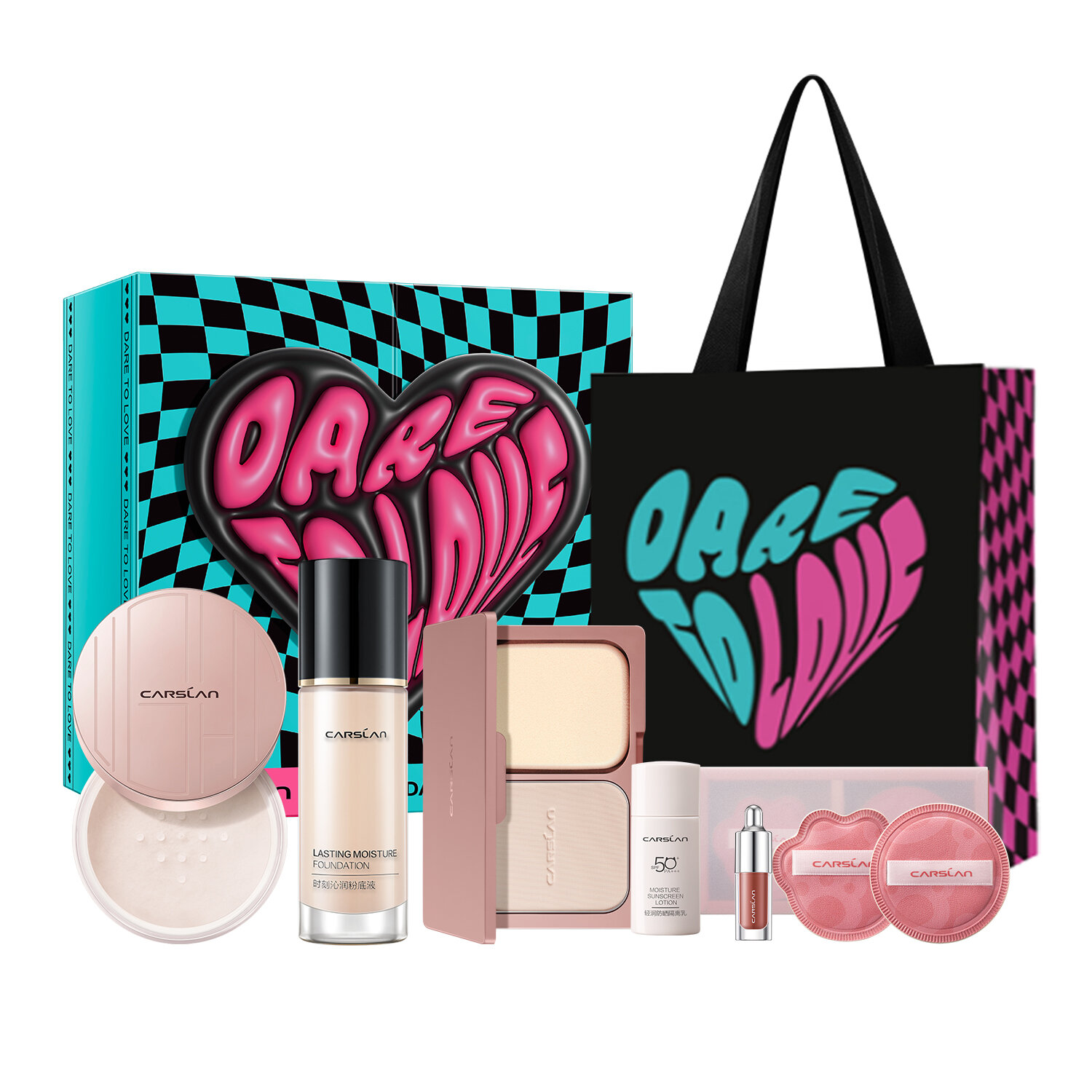 Набор тональных средств женский Carslan Dare to Love CP, Little Cat 01+Brightening Loose Powder 03+Hengli Powder 01