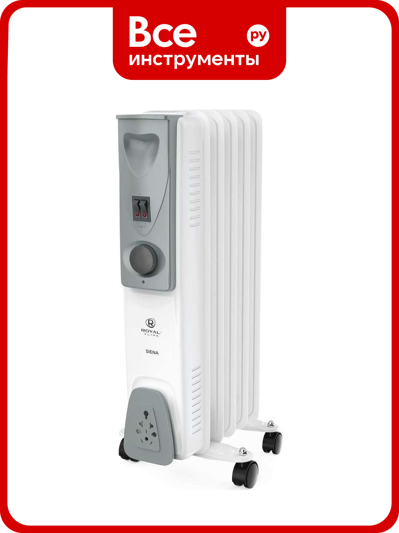 Масляный радиатор Royal Clima SIENA ROR‑S5‑1000M с регулируемым термостатом, с защитой от опрокидывания