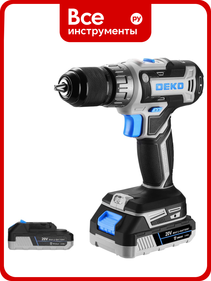 Аккумуляторная дрель-шуруповерт DEKO Loner 20V, 20В, 2x3.0 Ач 085-1005