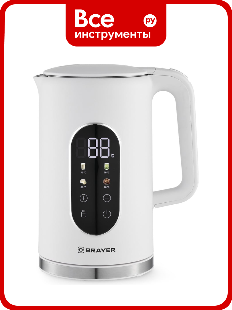 Чайник электрический BRAYER 6107BR-WH 2200 Вт, 1.7 л, Cool Touch, cенсорное управление, автоотключение BR6107WH