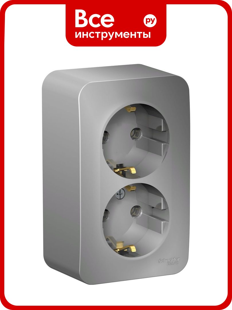 2-ая наружная розетка Systeme Electric Blanca Алюминий, с заземлением, без шторок, 16А,