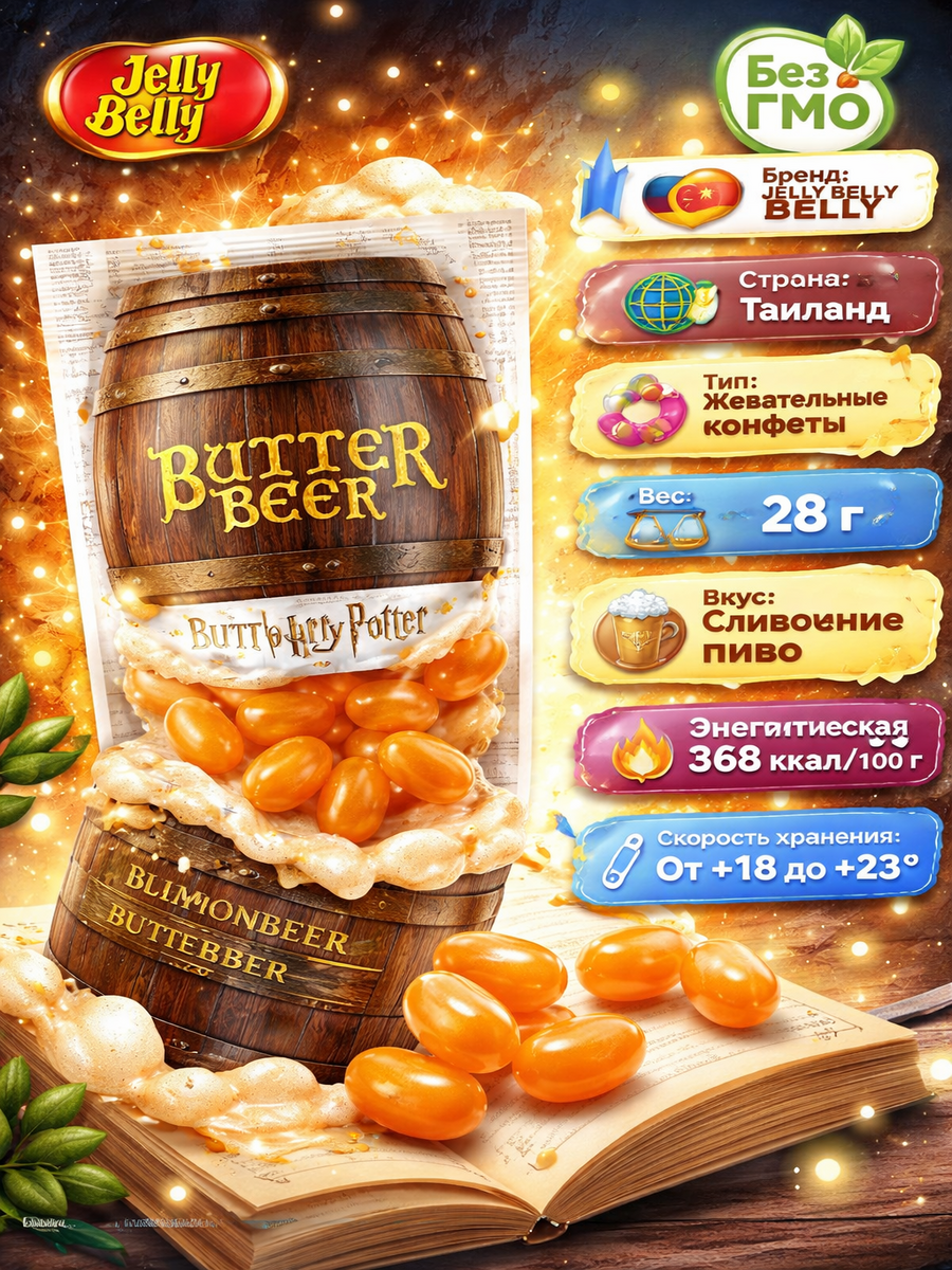 Драже жевательное Jelly Belly Harry Potter Сливочное пиво, 28г