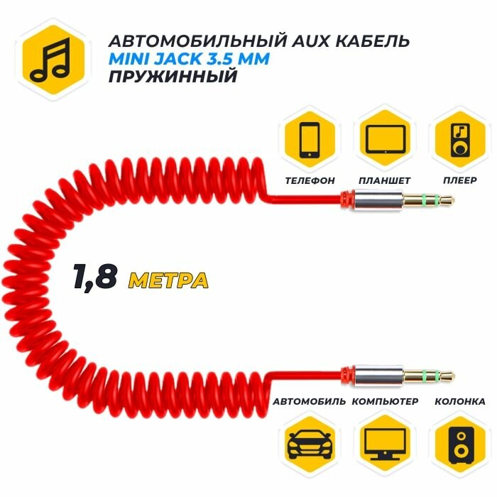 Шнур 3,5мм-3,5мм 1,8м красный (витой) JetAccess